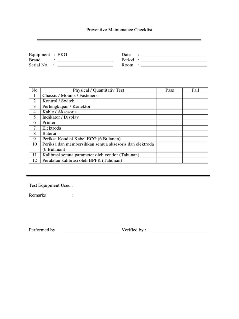 Preventive Maintenance Checklist EKG | PDF