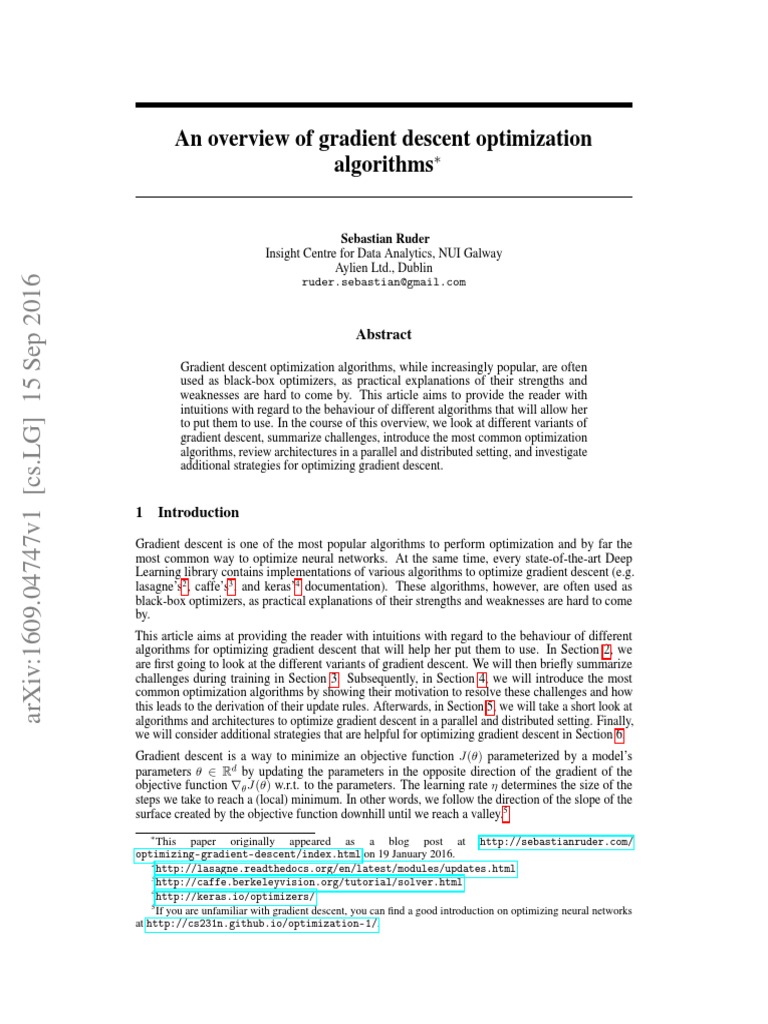 An Overview Of Gradient Descent Optimization Algorithms Pdf Pdf Teaching Mathematics Areas