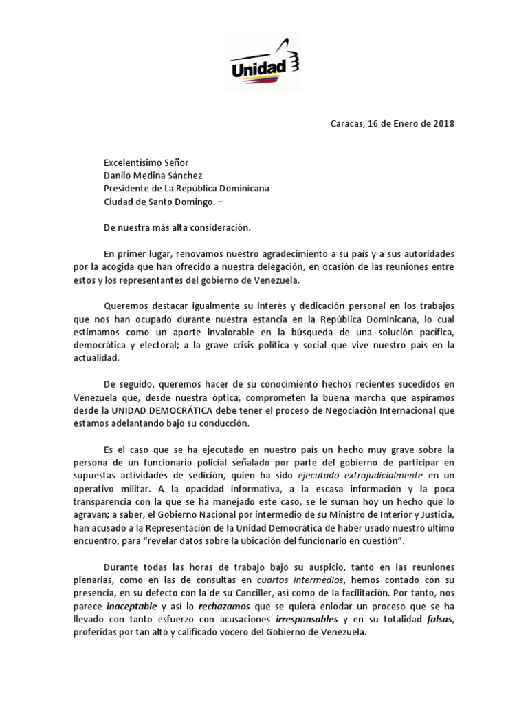 Carta Presidente Medina1 | PDF | República Dominicana | Democracia