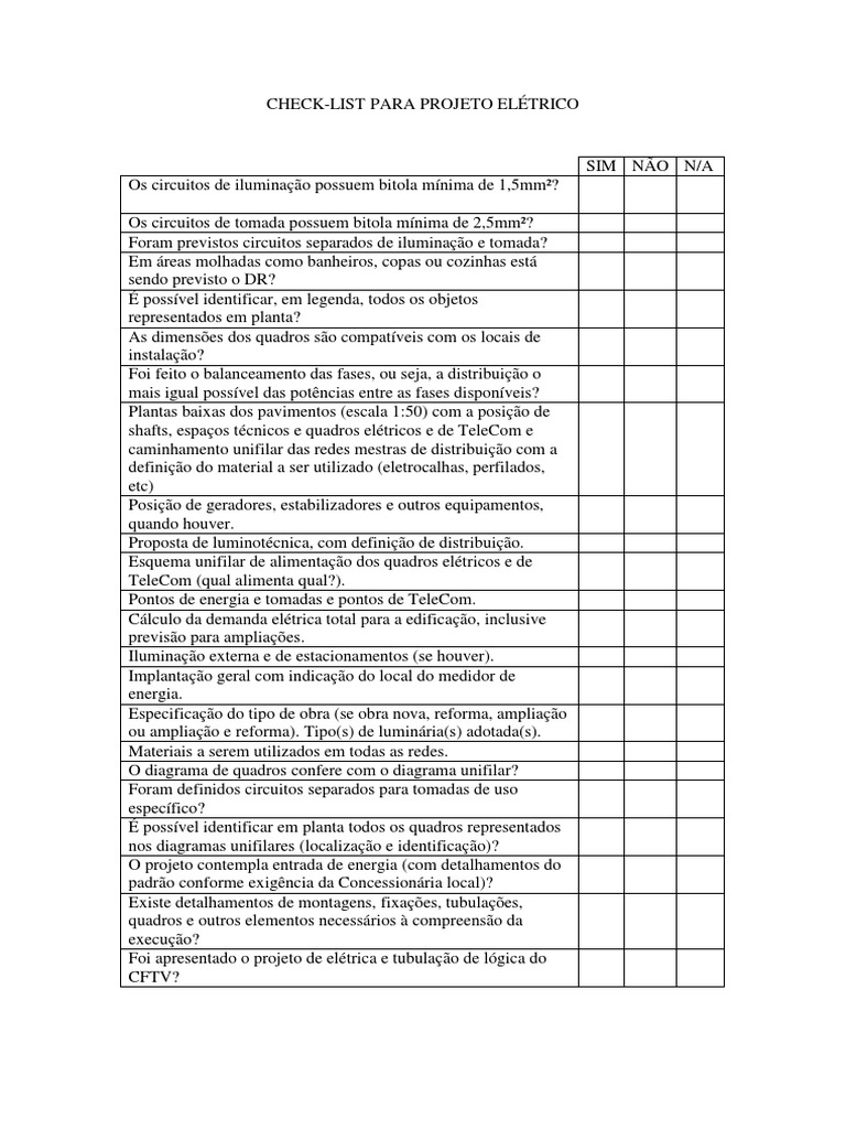 Check-List (Projeto Elétrico) | PDF