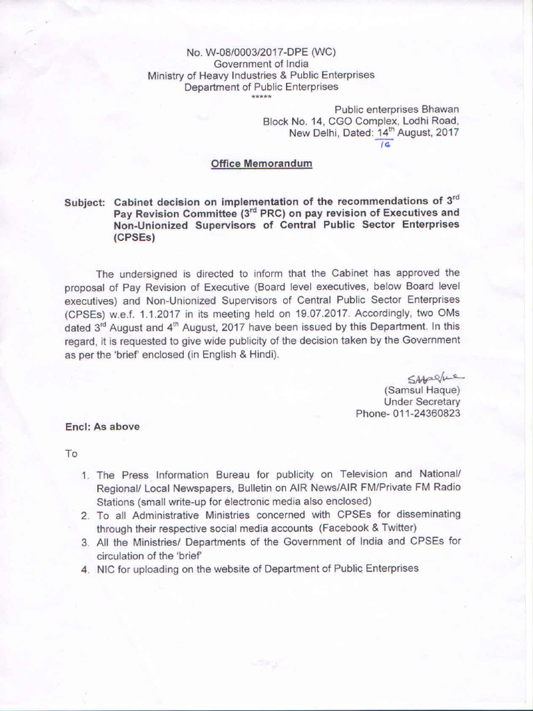 The Decision Taken by the Cabinet on Implementation of Recommendations of 3rd PRC on Pay ...