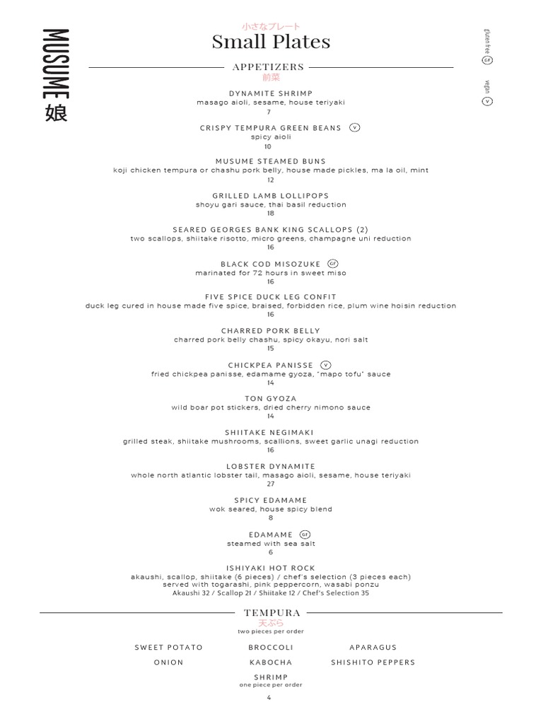 Musume Dinner Menu | PDF | Sushi | Cuisine