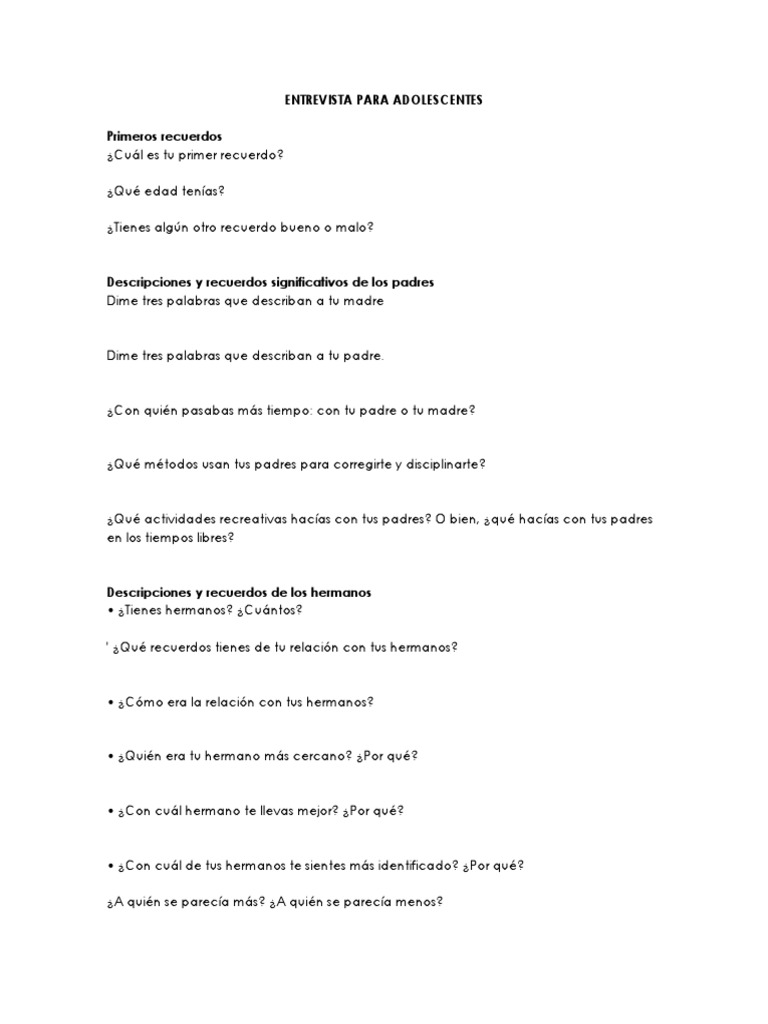 Entrevista para Adolescentes | PDF | Educación Secundaria | Alimentos