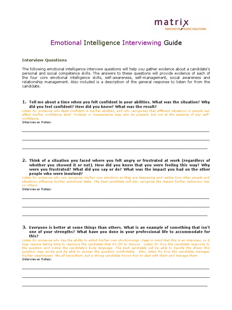 Emotional Intelligence Questions | Download Free PDF | Emotional ...