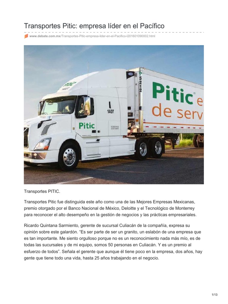 Transportes Pitic Empresa Líder en El Pacífico | PDF | México | Transporte