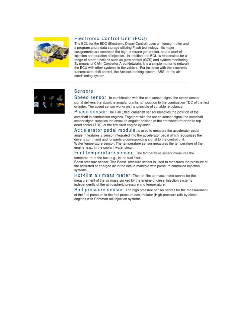 Electronic Control Unit (ECU) : Sensors: Speed Sensor Phase Sensor | PDF