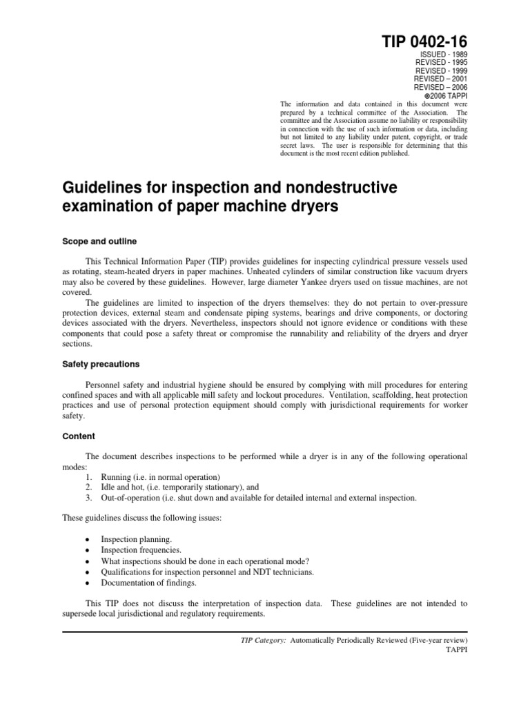 TAPPI 0402 16 Guidelines For The Inspection and Nondestructive ...
