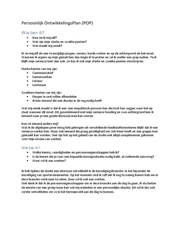 Persoonlijk Ontwikkelings Plan Jaar 3 | PDF