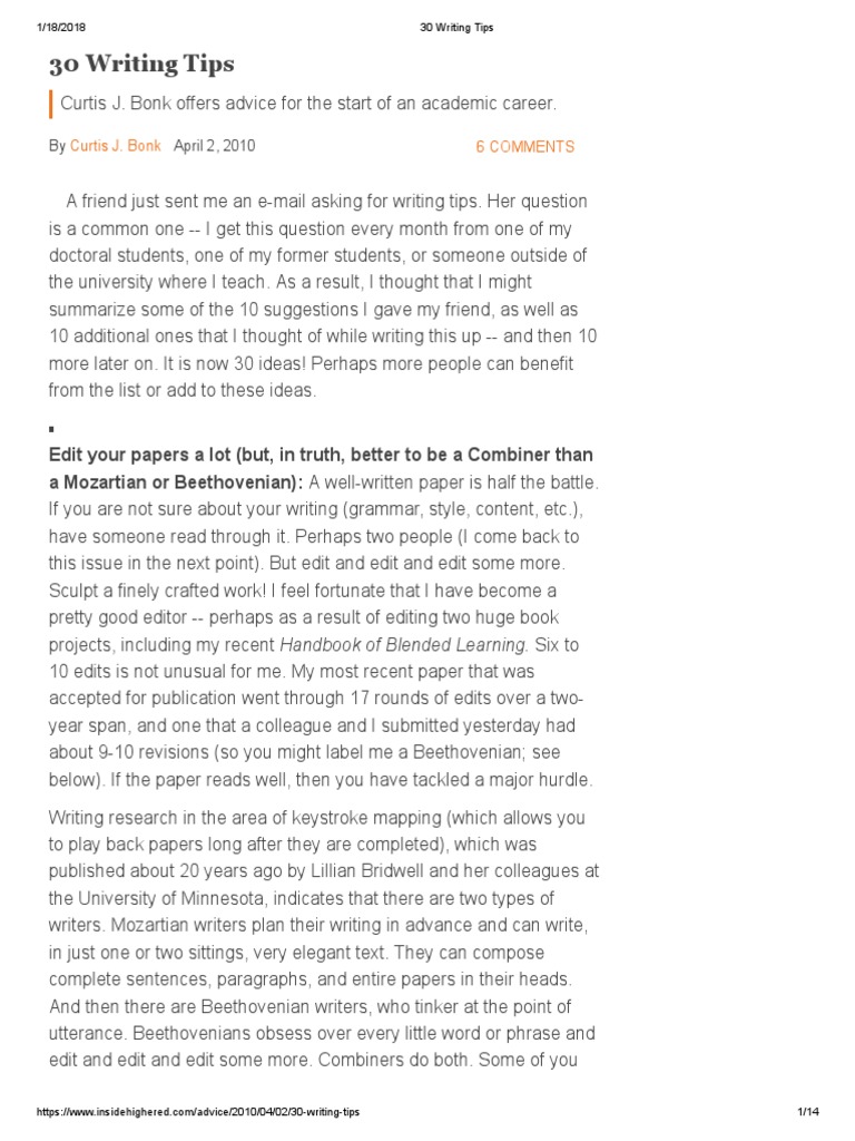 30 Writing Tips - Curtis J. Bonk | PDF | Doctor Of Philosophy ...