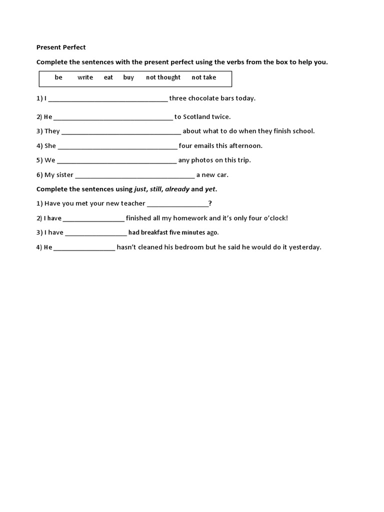 Present Perfect Test | PDF | Syntactic Relationships | Morphology