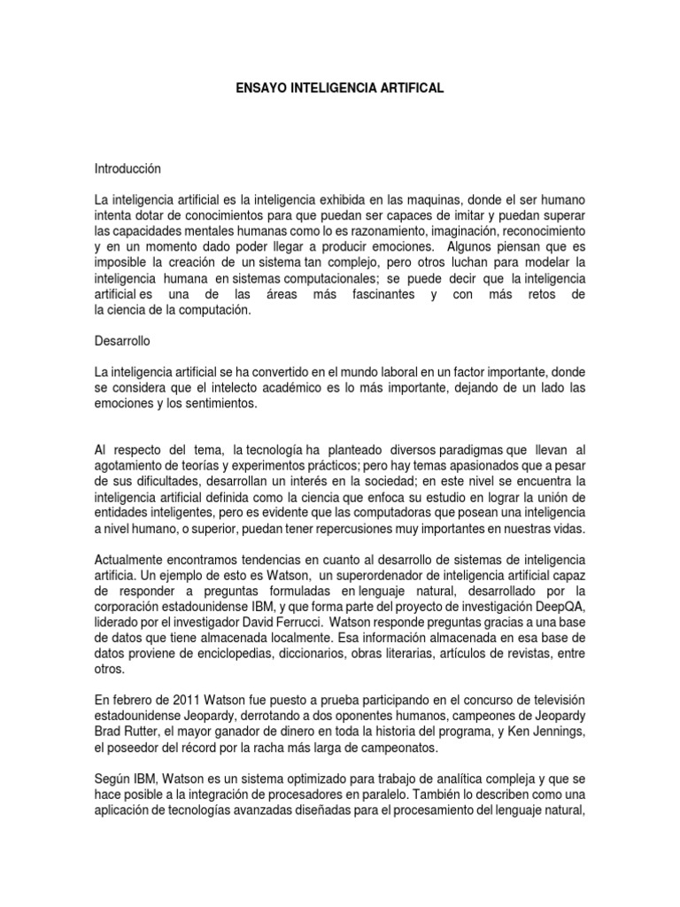 Ensayo Inteligencia Artificial | PDF | Watson (computadora ...
