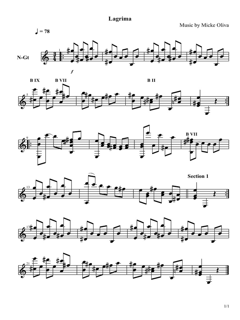Guitar Sheet Music: Lagrima | PDF