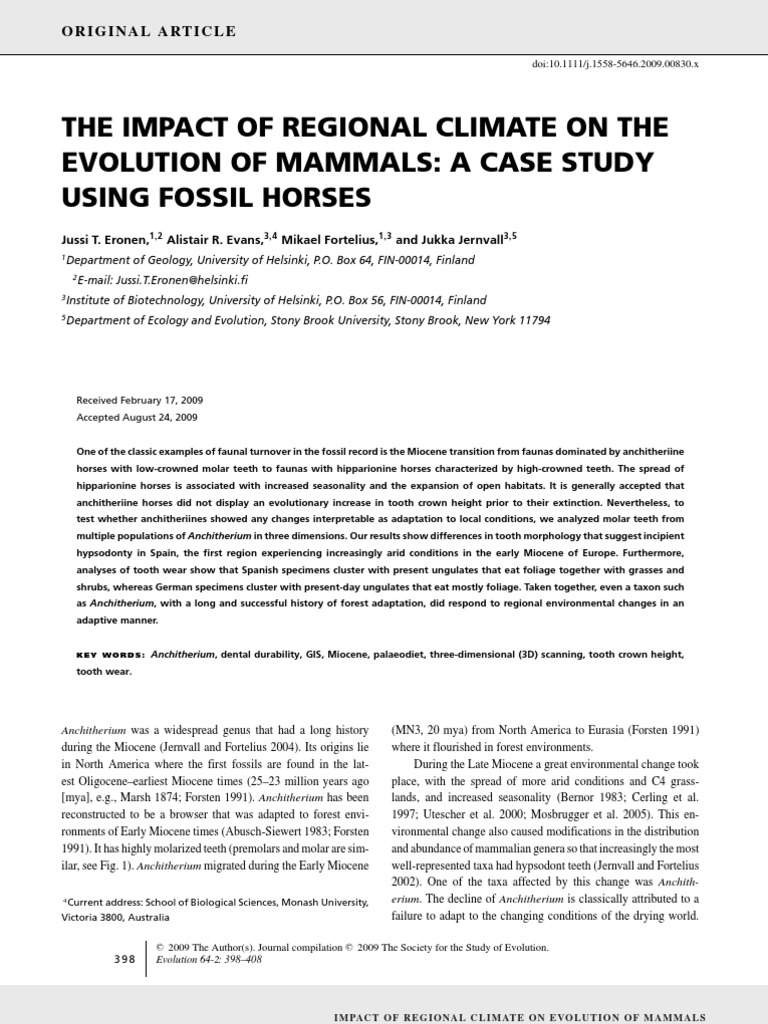 The Impact of Regional Climate On The Evolution of Mammals: A Case ...