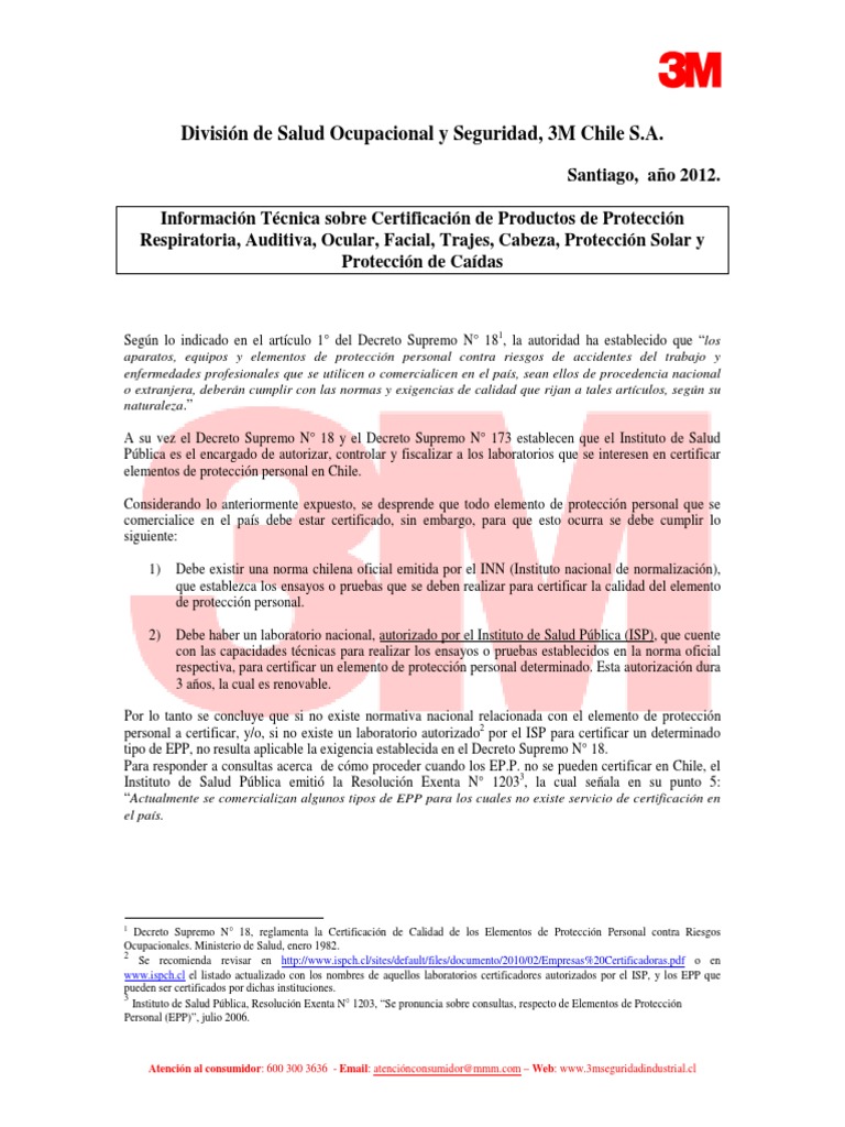 CERTIFICACION 3M Seguridad Industrial | PDF | Chile | Bienestar