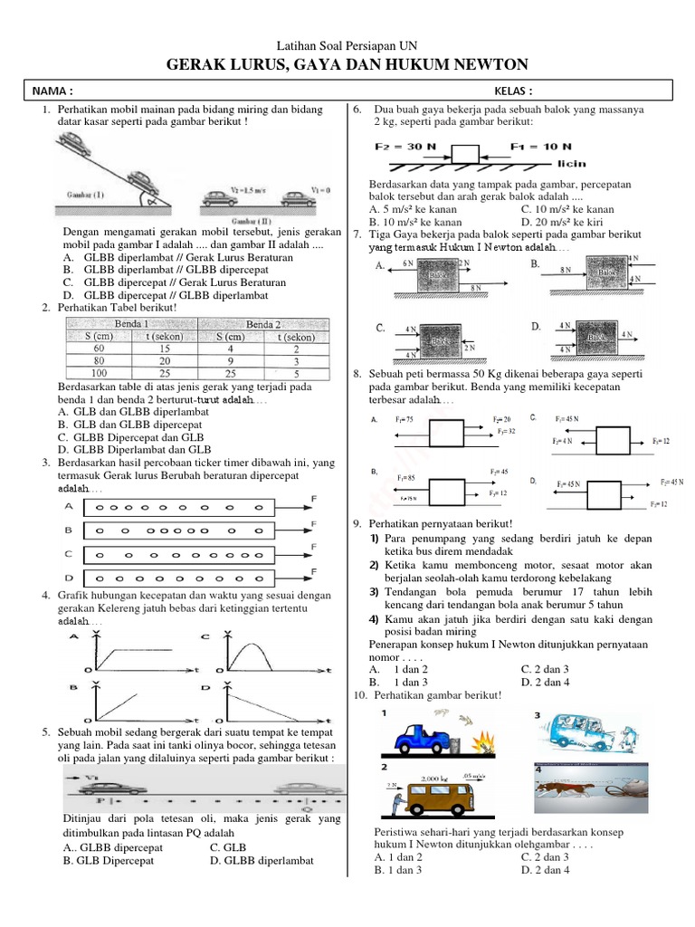 Latihan Soal UN IPA SMP #5 Gerak Lurus, Gaya Dan Hukum Newton | PDF