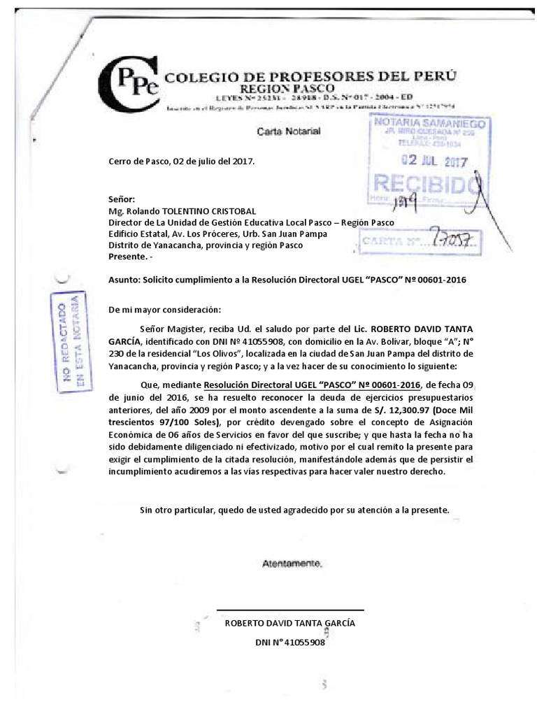 CArta Notarial UGEL | PDF
