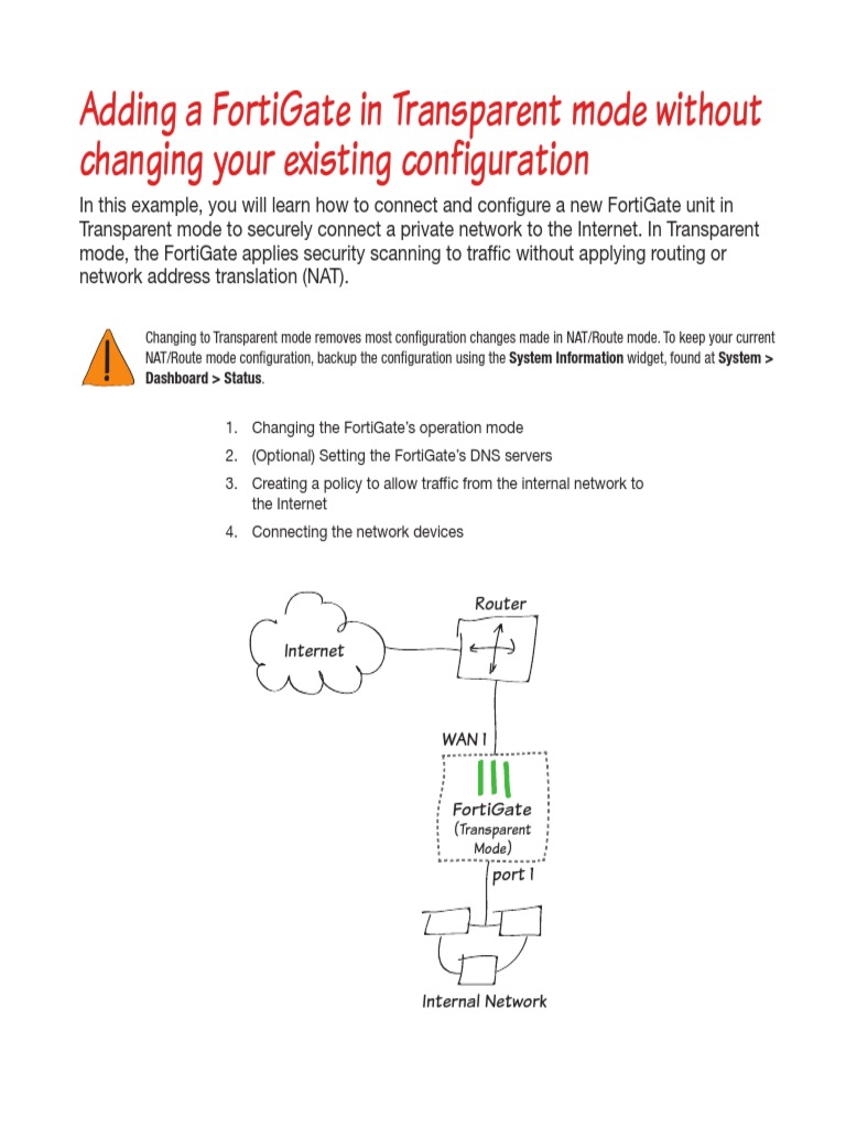 Configuring a FortiGate in Transparent Mode to Securely Connect an Internal Network to the ...