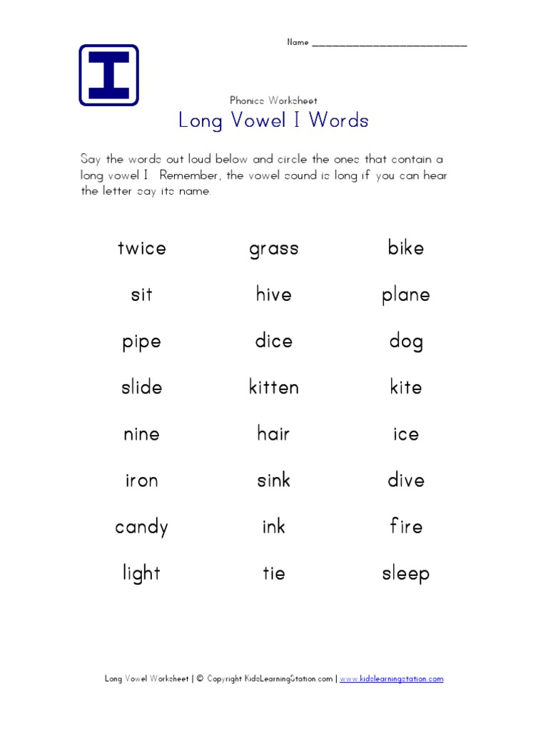 I I I I: Long Long Long Long Vowel I Vowel I Vowel I Vowel I Words ...