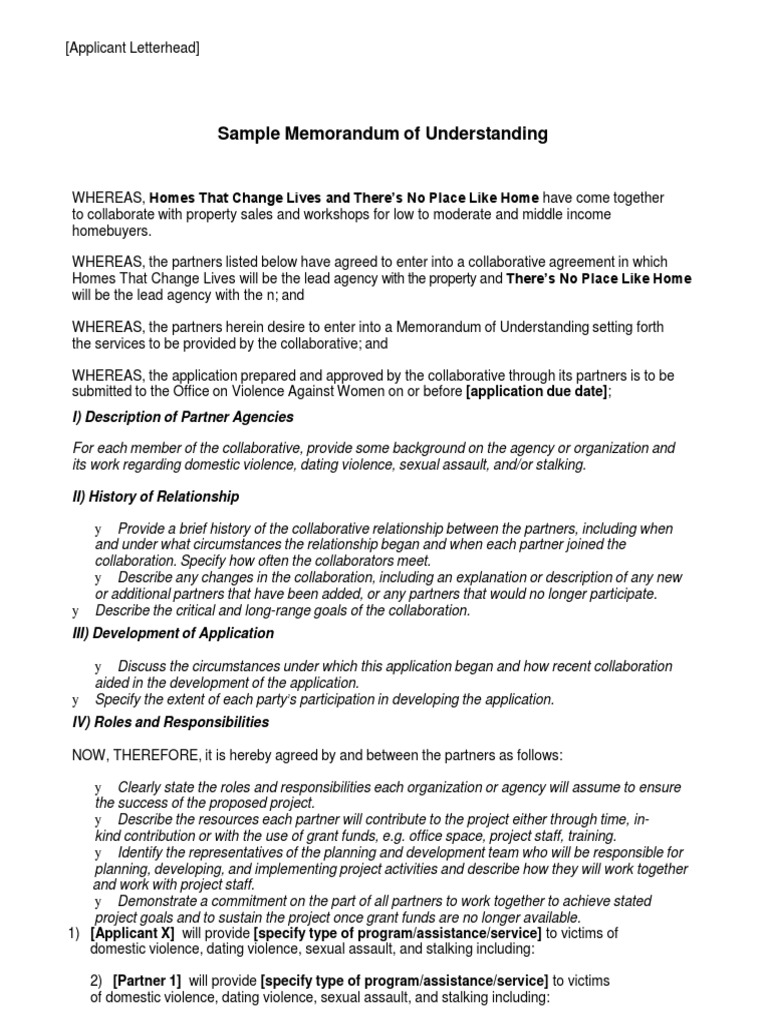 Sample MOU | PDF | Stalking | Violence