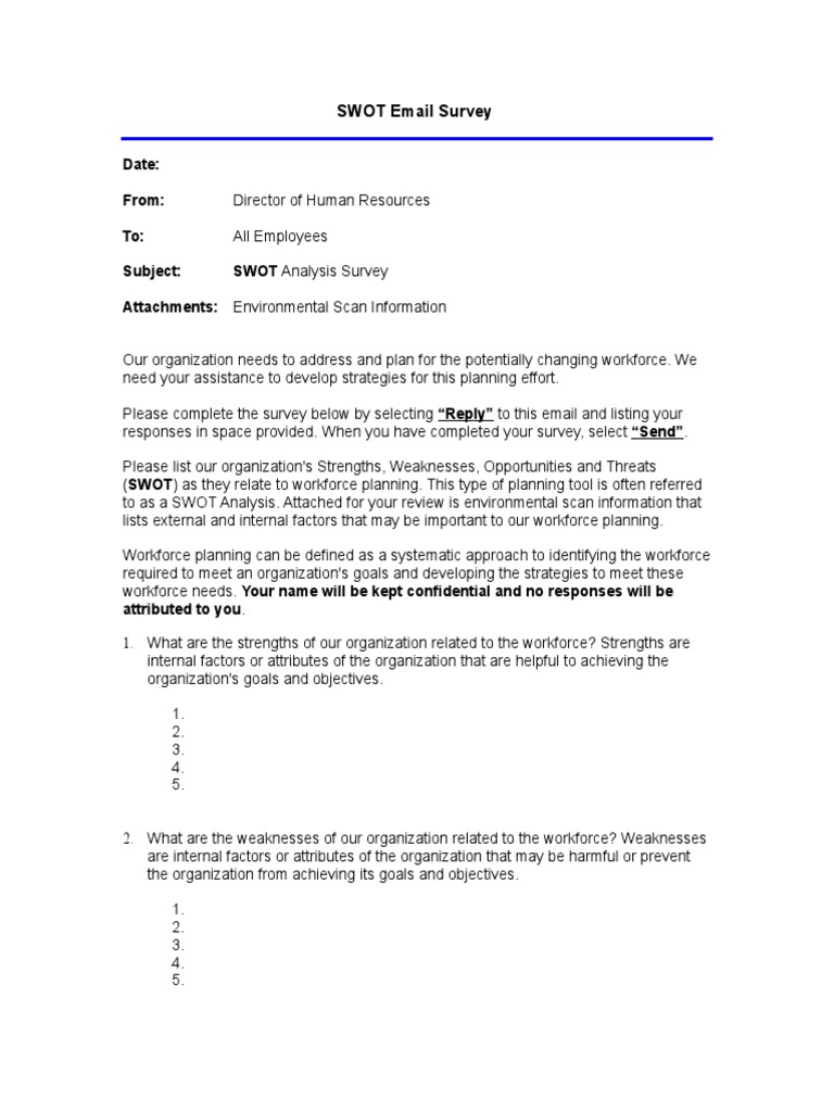 Sample Swot Email Survey | PDF | Swot Analysis | Accountability