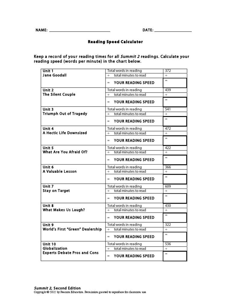 Reading Speed Calculator | PDF