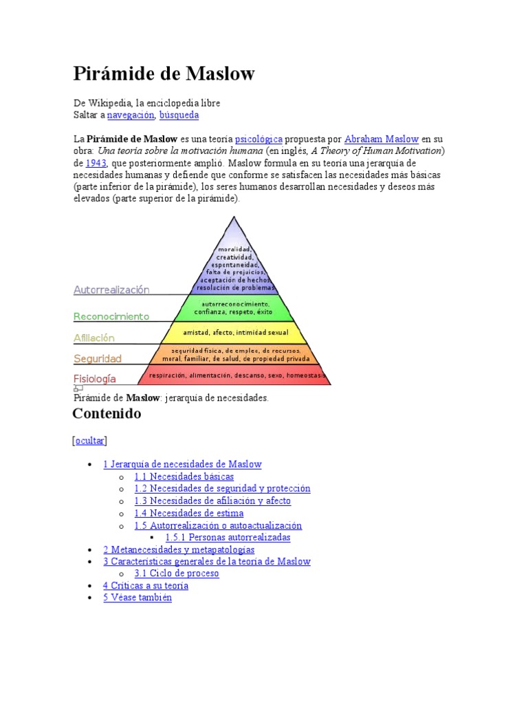 Pirámide de Maslow | Descargar gratis PDF | Conceptos psicologicos | Metafísica de la mente