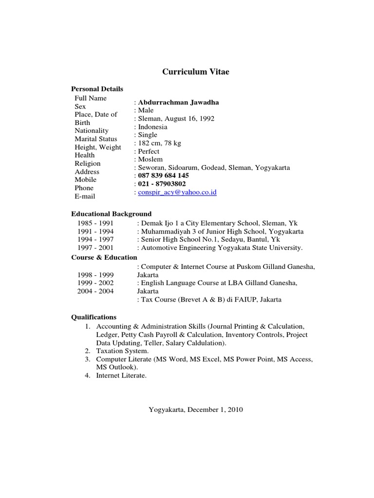 Curriculum Vitae: Personal Details | PDF