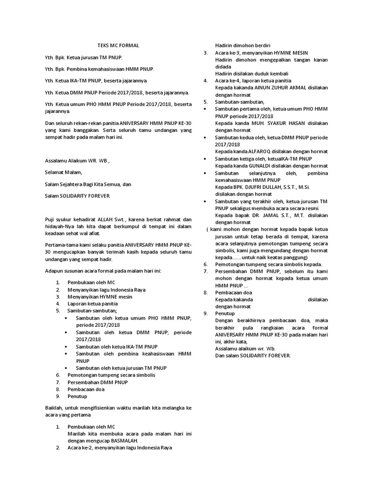 Teks MC Formal | PDF
