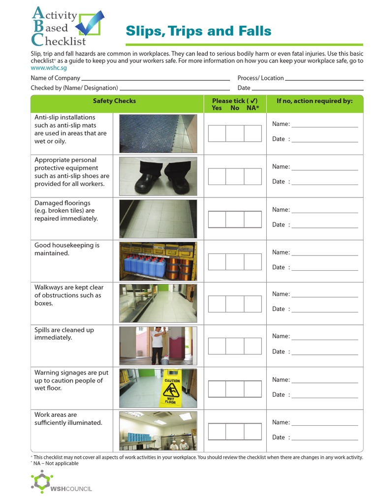 Slips, Trips and Falls: Safety Checks Please Tick (3) Yes No NA If No ...
