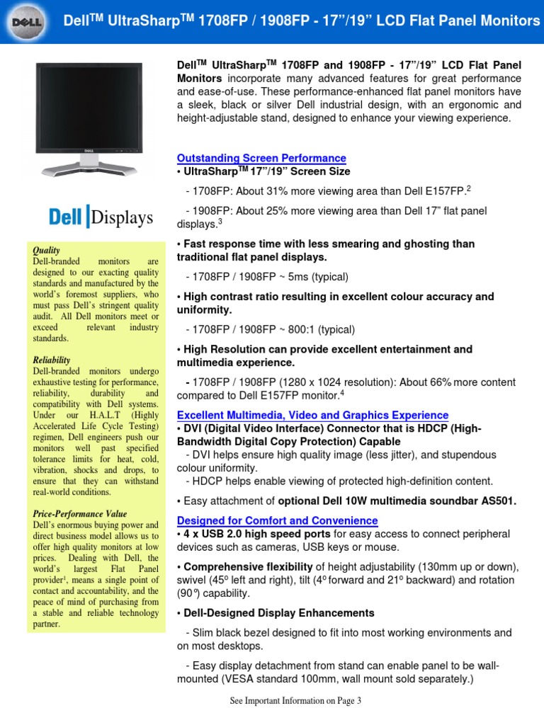 UltraSharp 1708FP 1908FP en | PDF | Computer Monitor | Hertz
