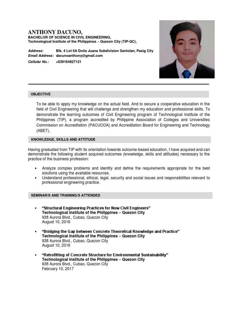 Curriculum Vitae Anthony Dacuno | PDF | Engineering | Civil Engineering