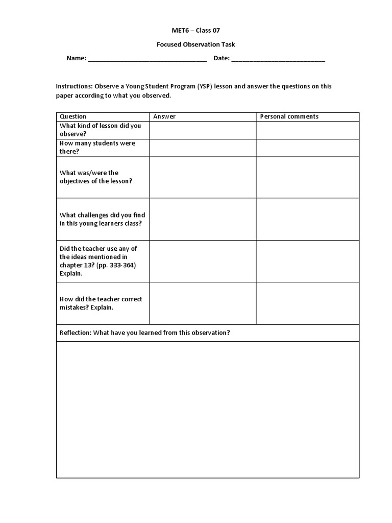 MET6-Observation-worksheet 30173 0 | PDF | Self-Improvement | Science ...