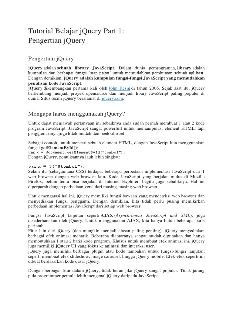 Tutorial Belajar JQuery Part 1 | PDF | Komputer