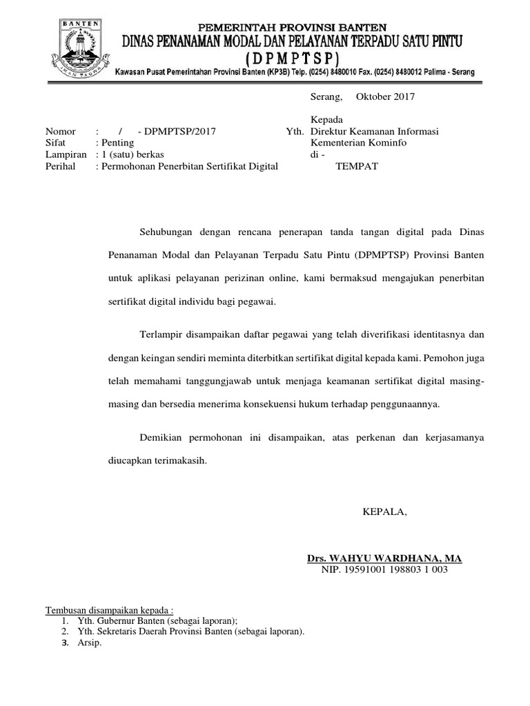 Surat Permohonan TTD Digital | PDF