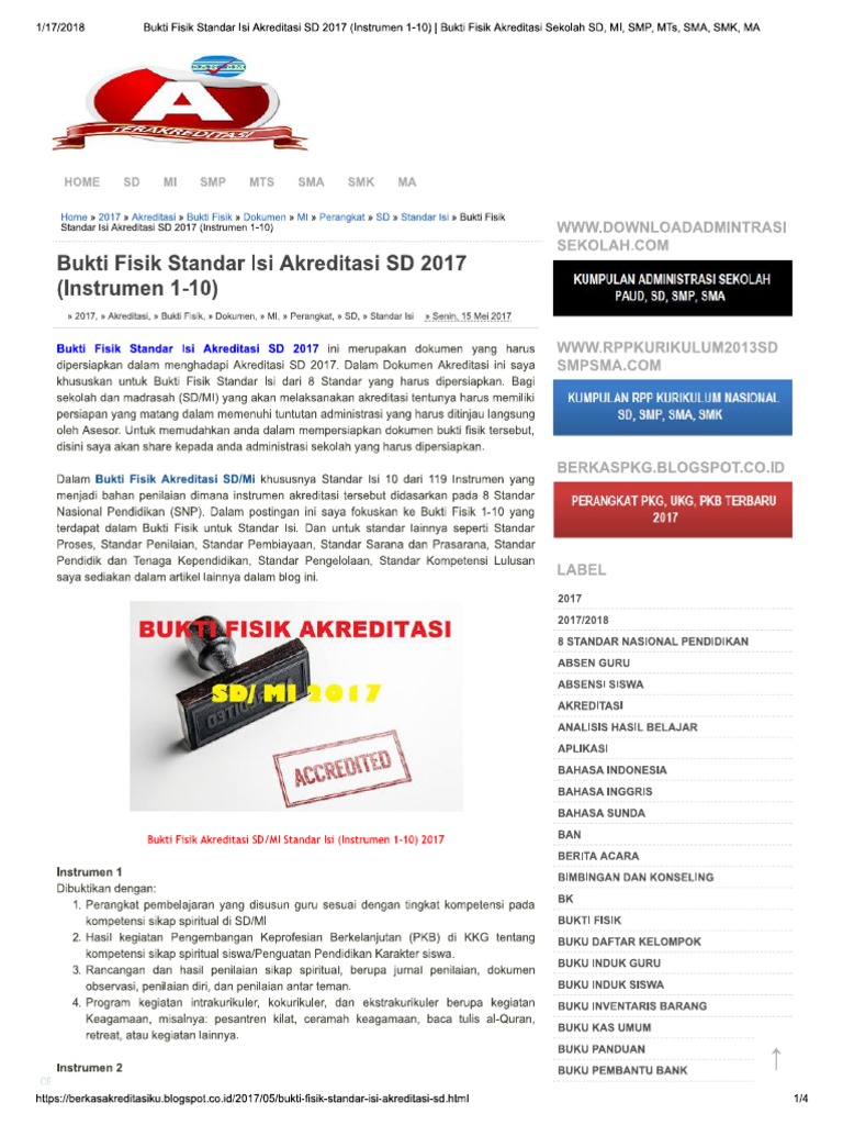 Bukti Fisik Standar Isi Akreditasi SD 2... Sekolah SD, MI, SMP, MTS ...
