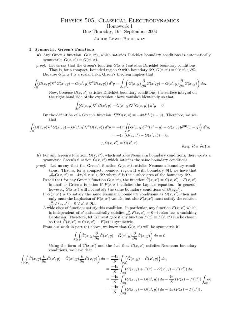 Physics 505, Classical Electrodynamics: Homework 1 Due Thursday, 16 ...