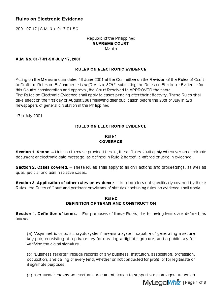 Rules On Electronic Evidence | PDF | Affidavit | Public Key Cryptography