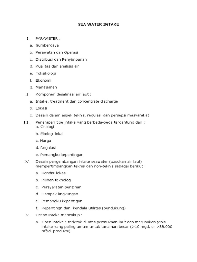 Sea Water Intake | PDF