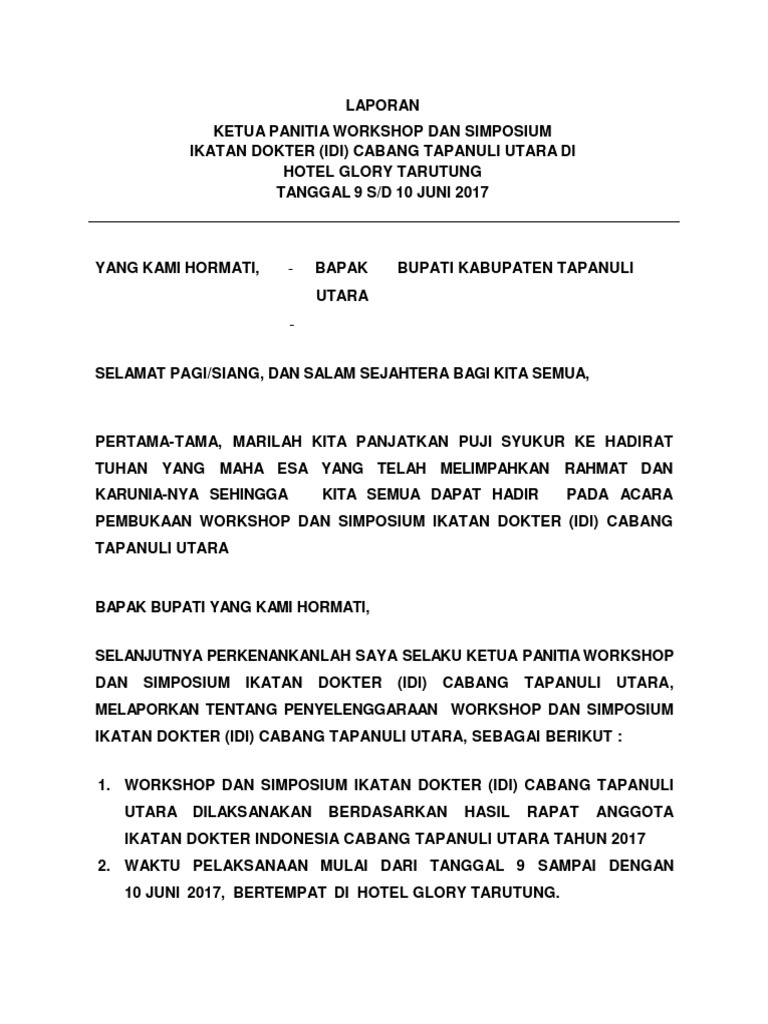 Laporan Ketua Panitia Workshop Dan Simposium Ikatan Dokter | PDF