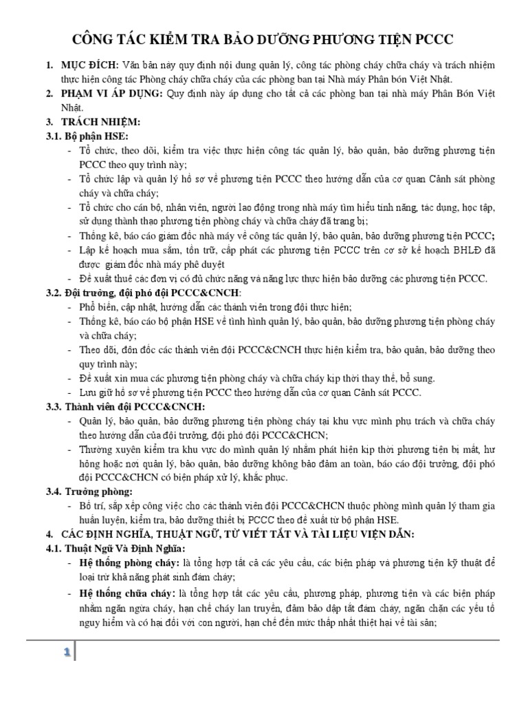 Quy Trình KT, Bao Duong TB PCCC | PDF
