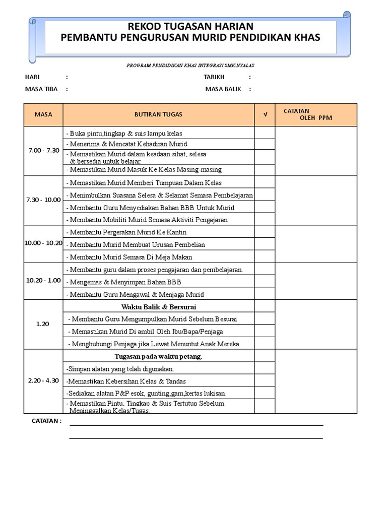 Rekod Tugas Harian | PDF