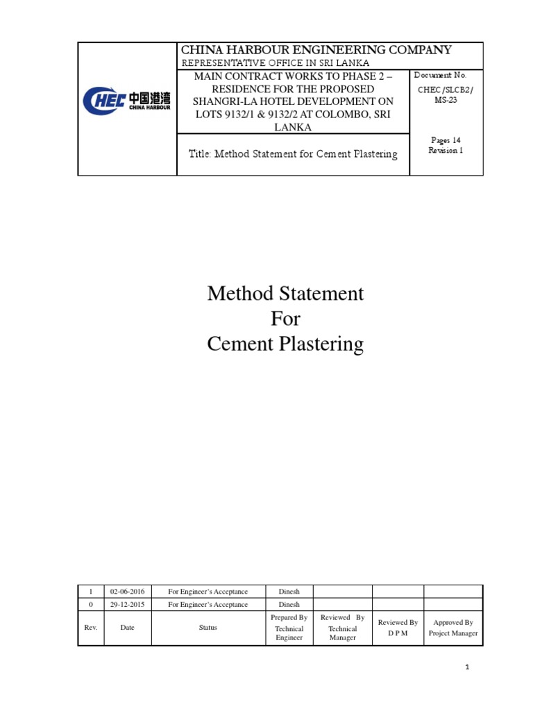 MS - Cement Plastering R1 | PDF | Plaster | Wall