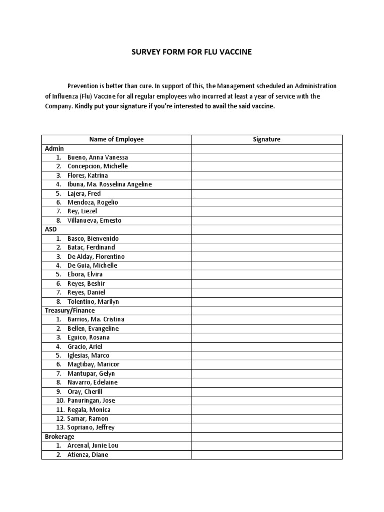 Flu Vaccine Survey Form | PDF
