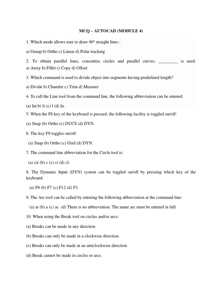 MCQ - Autocad | PDF | Teaching Mathematics | Computing And Information ...