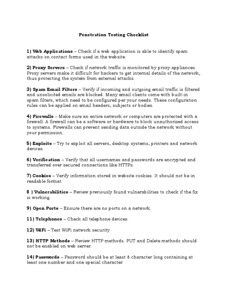 Penetration Testing Checklist | PDF | Proxy Server | World Wide Web