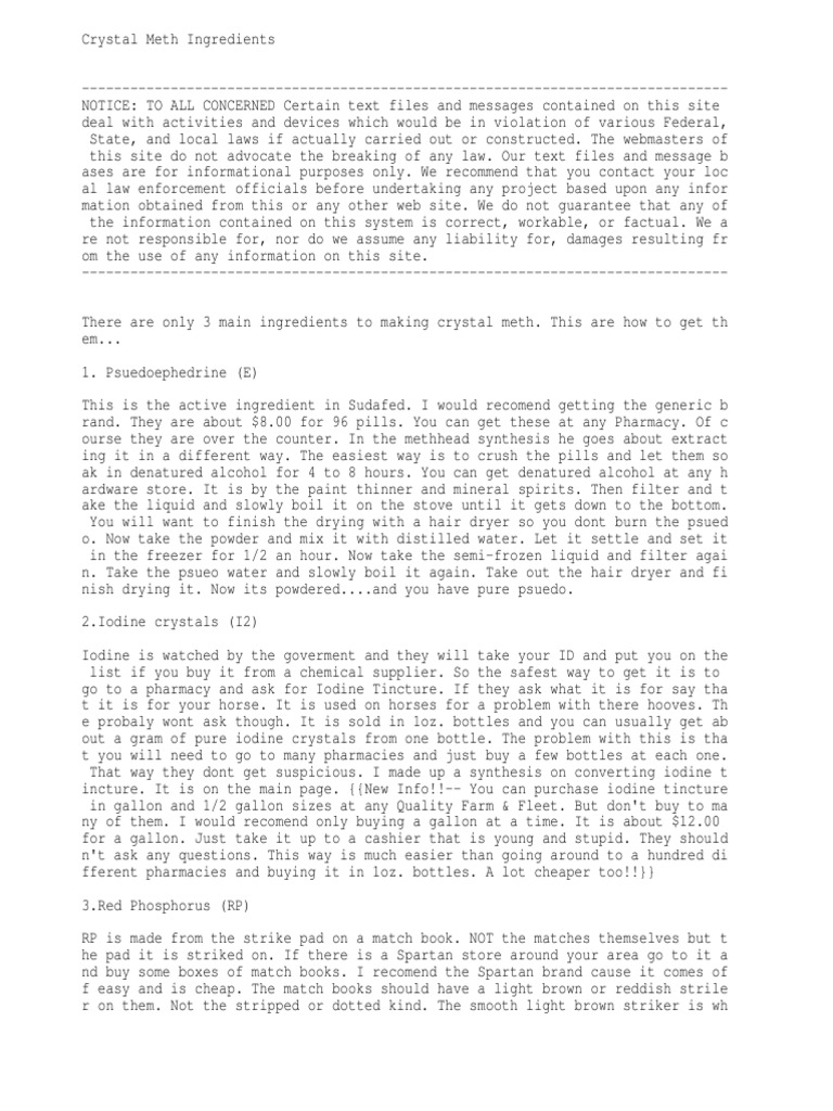Crystal Meth Ingredients | PDF | Chemistry | Nature