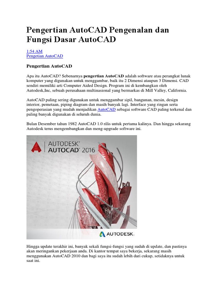 Pengertian AutoCAD Pengenalan Dan Fungsi Dasar AutoCAD | PDF | Seni ...