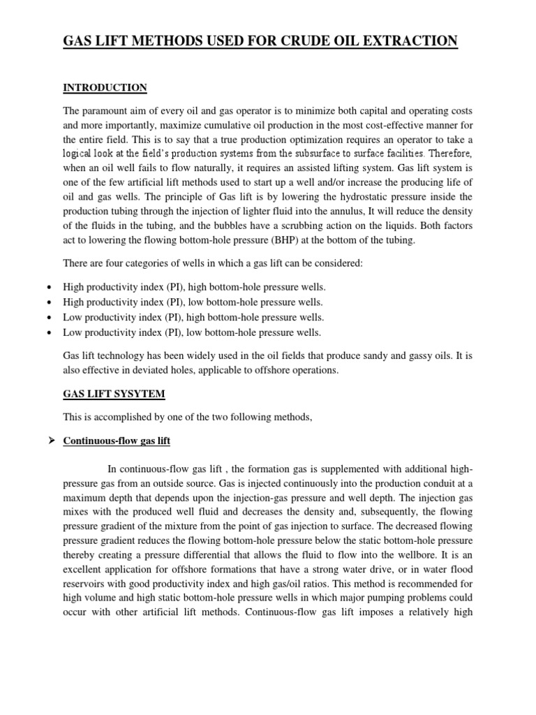 Gas Lift Methods Used For Crude Oil Extraction | PDF | Lift (Force ...