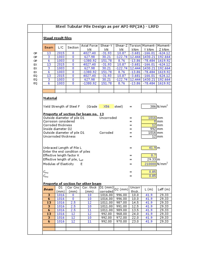 Steel Pile API (LRFD) - Primary Design | PDF | Strength Of Materials ...