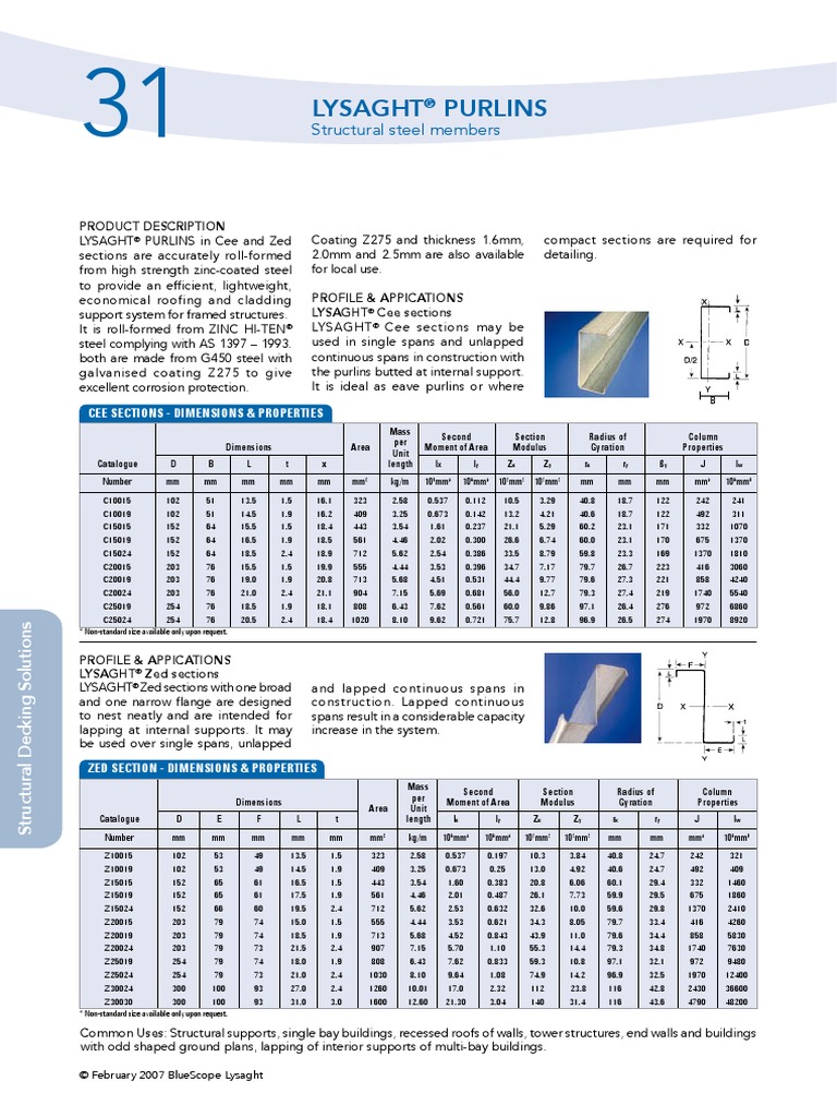Lysaght Purlins (Mar07) | Engineering | Structural Engineering